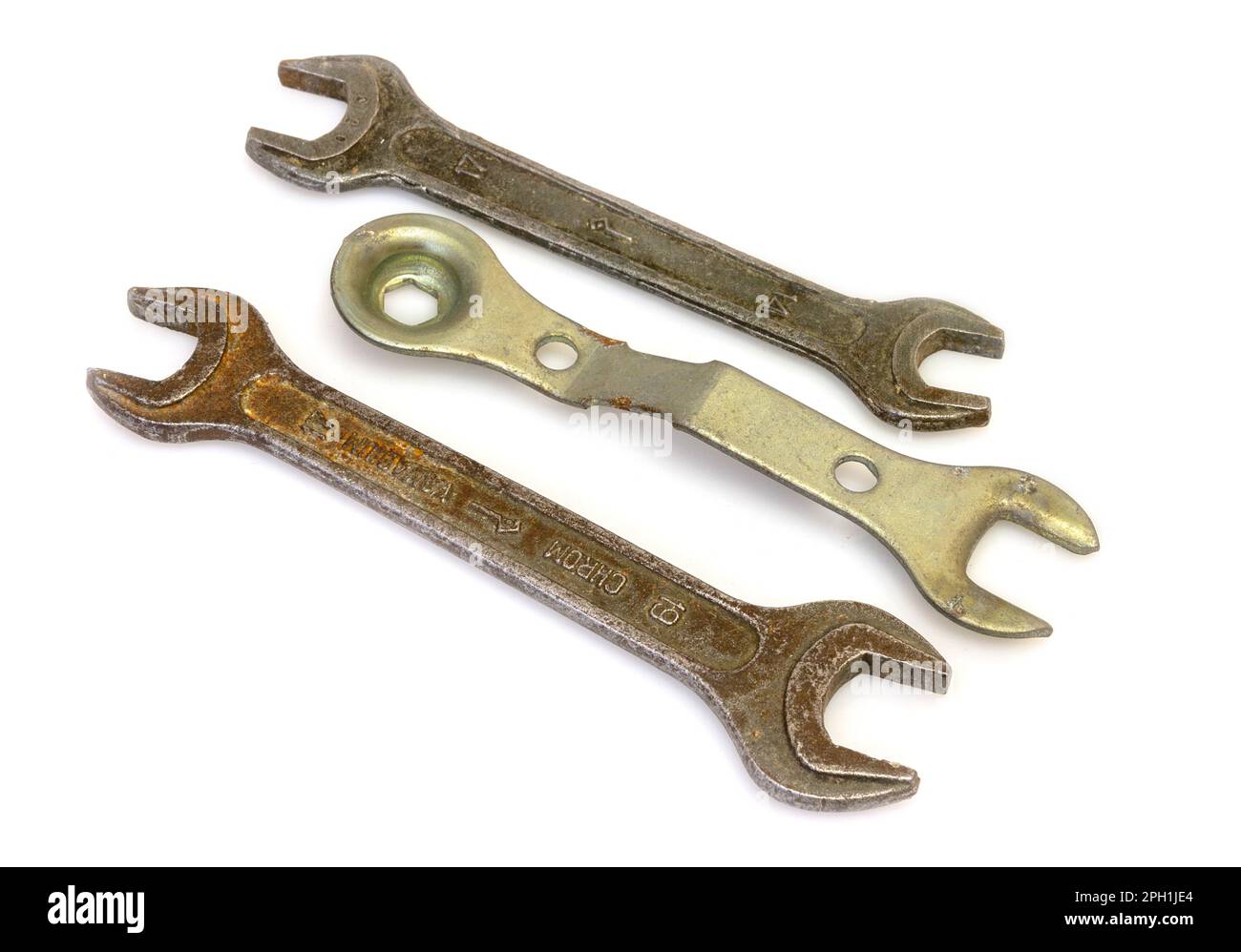 Horn metal old spanner on a white background Stock Photo - Alamy