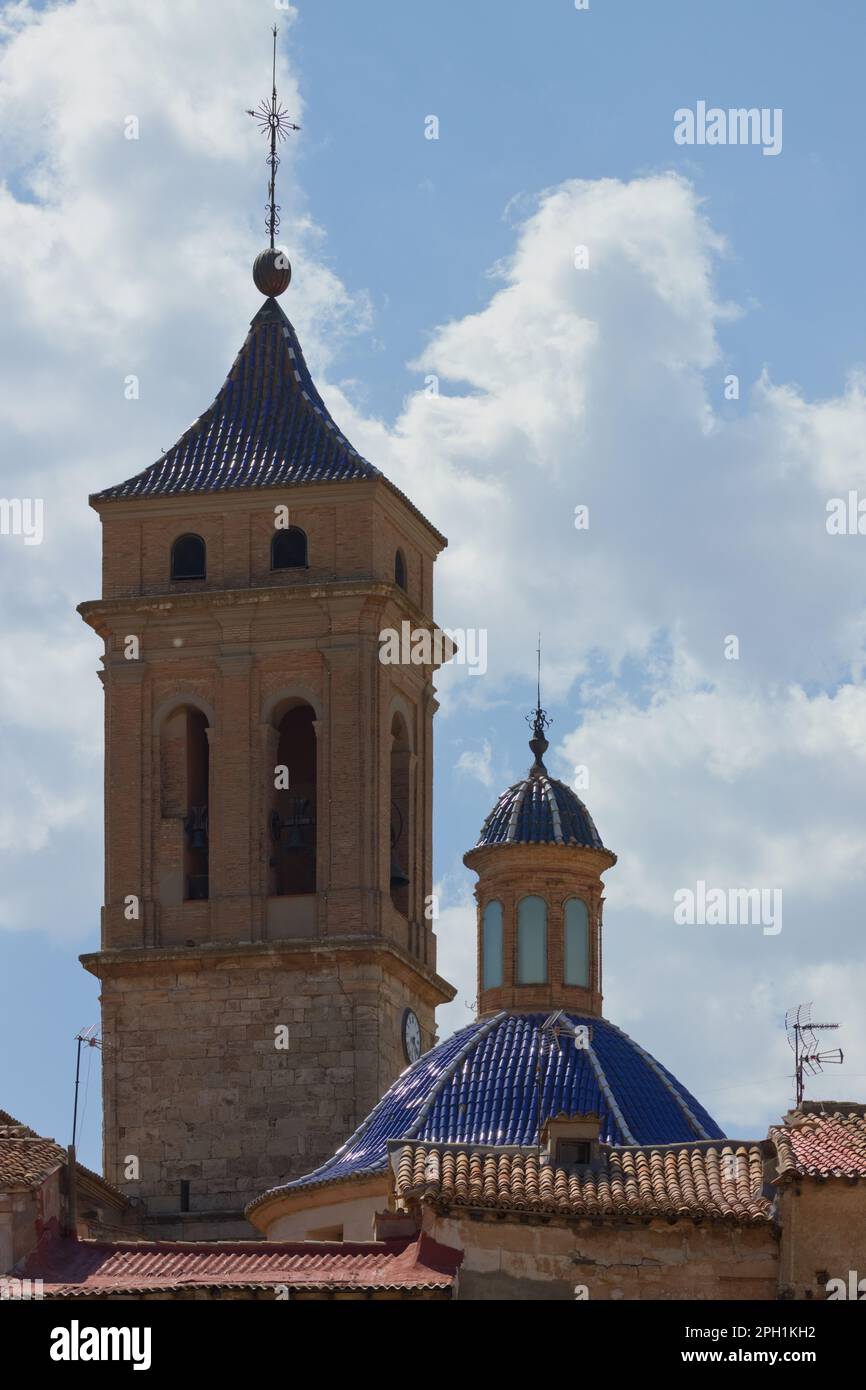 2022. Requena, Valencia (Spain). Image of the bell tower and dome of ...