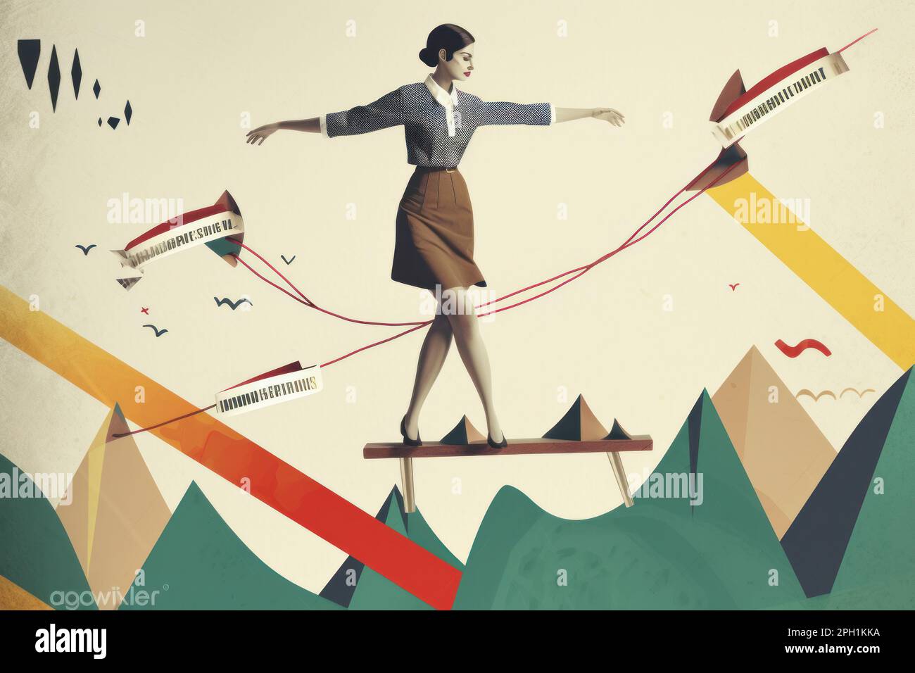 Woman walking tightrope illustration hi-res stock photography and ...