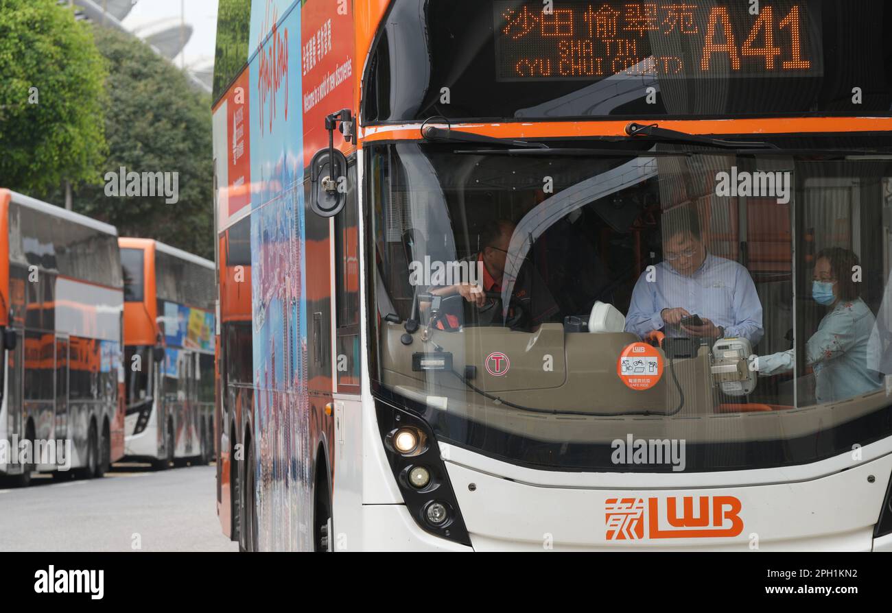 People takes Long Win Bus at the bus terminal in Hong Kong ...
