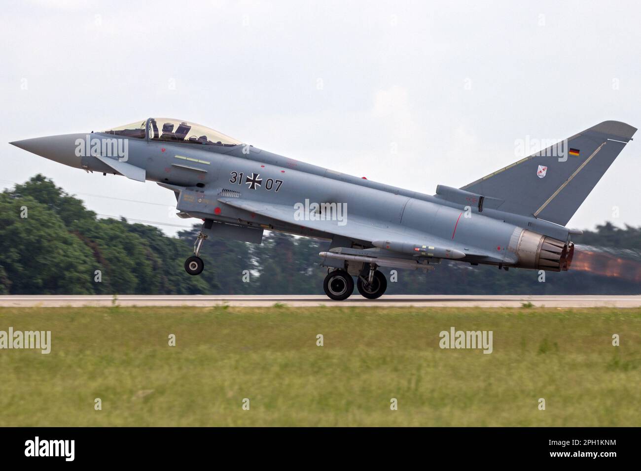 German Air Force Eurofighter Typhoon afterburner take off from Berlin ...