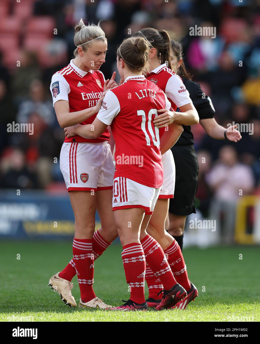 London, UK. 25th Mar, 2023. Kim Little of Arsenal celebrates with Leah ...