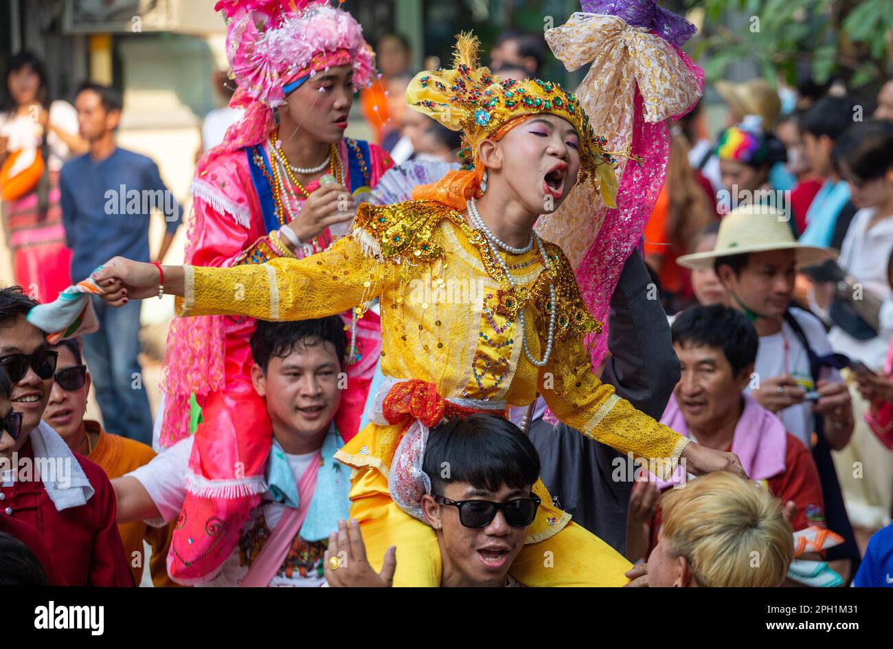 Young ethnic Shan boys dubbed as Sang Long dressed in colorful costumes ...