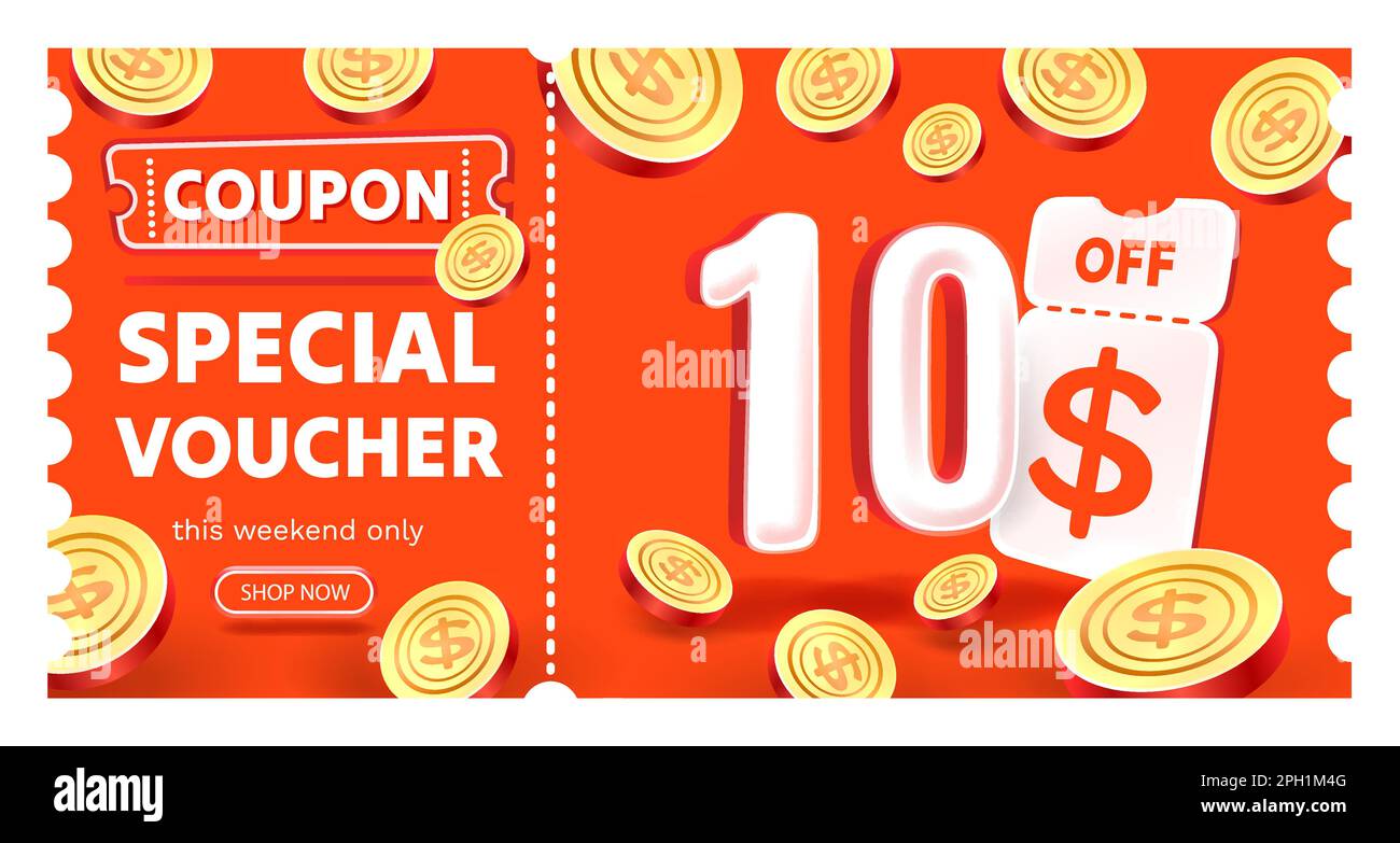 Coupon special voucher 10 dollar , Check banner special offer. Vector ...