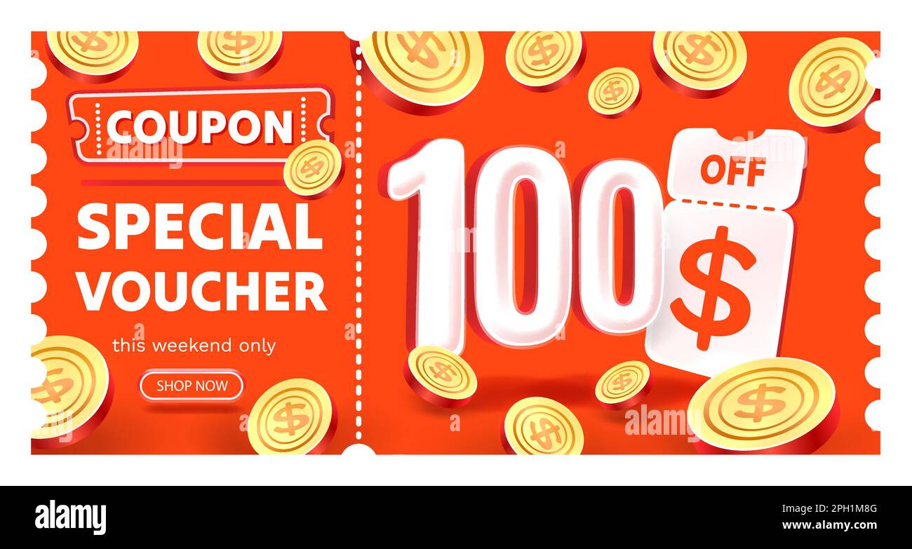 Coupon special voucher 100 dollar , Check banner special offer. Vector ...