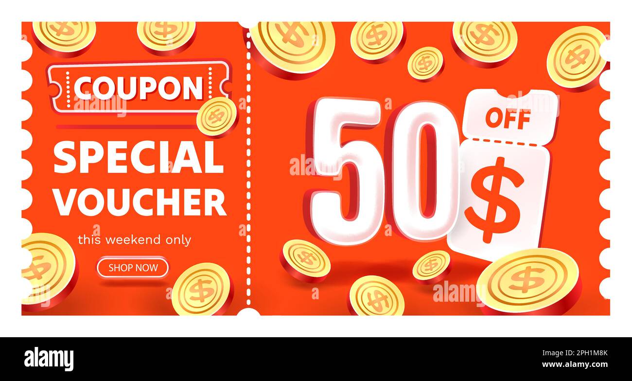 Coupon special voucher 50 dollar , Check banner special offer. Vector ...