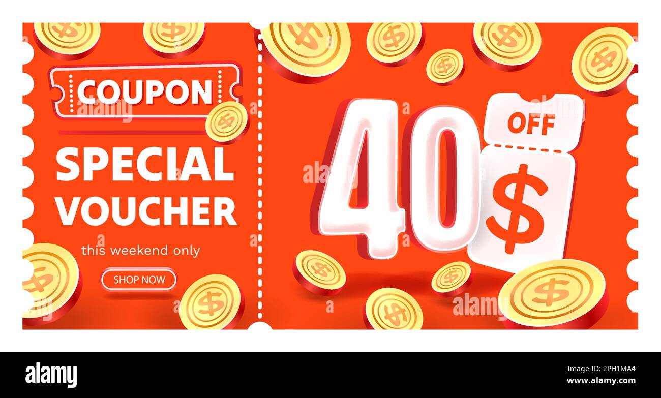 Coupon special voucher 40 dollar , Check banner special offer. Vector ...