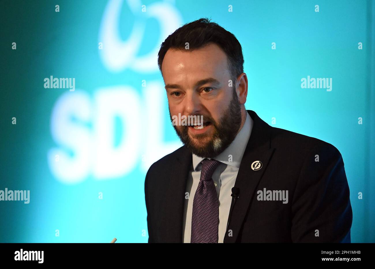 SDLP leader Colum Eastwood speaking during the Social Democrat and ...
