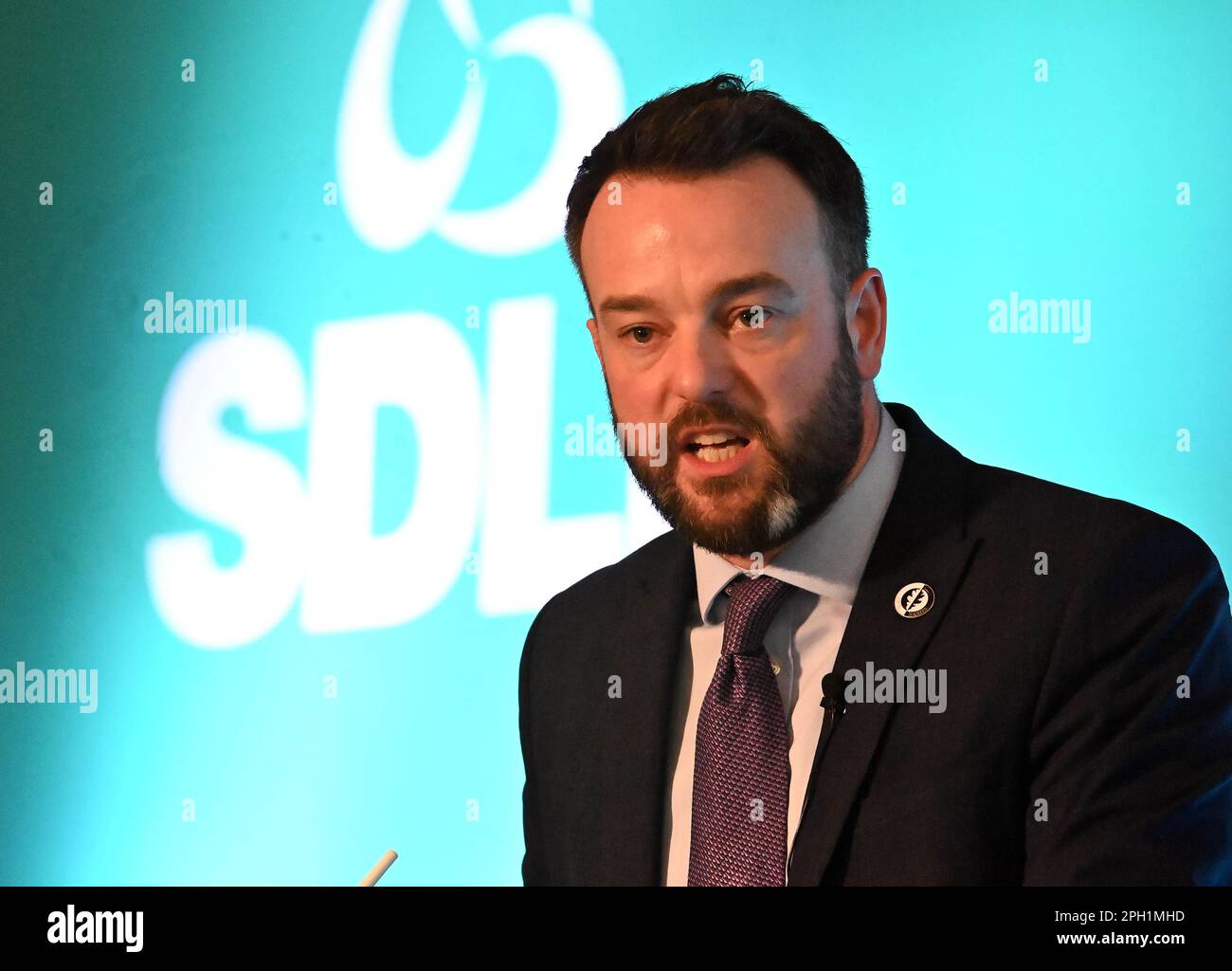 SDLP leader Colum Eastwood speaking during the Social Democrat and ...