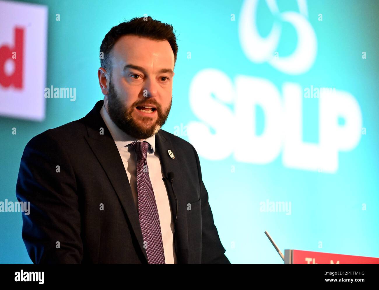 SDLP leader Colum Eastwood speaking during the Social Democrat and ...