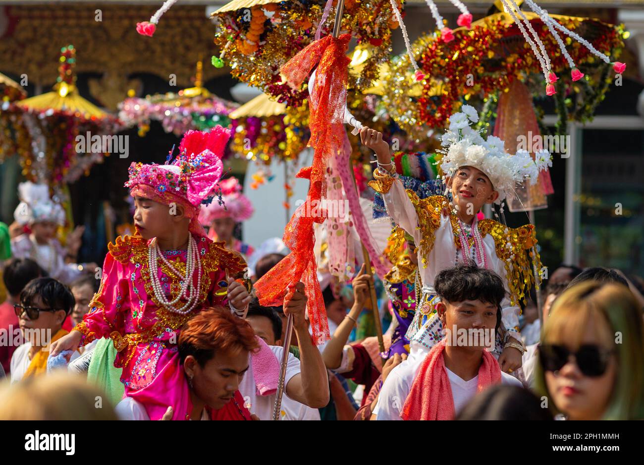 Young ethnic Shan boys dubbed as Sang Long dressed in colorful costumes ...