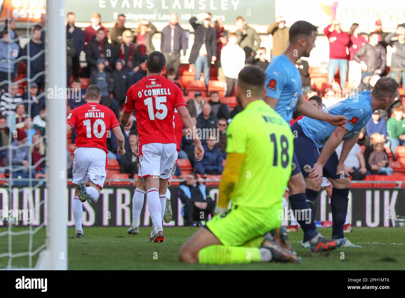 Wrexham players celebrate Sam Dalby #18 of Wrexham goal to make it 2-0 ...