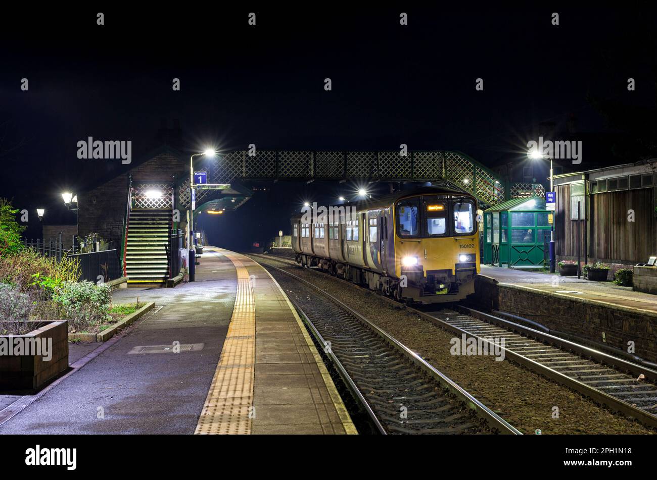Northern Rail class 150 DMU train calling at the small 2 platform ...