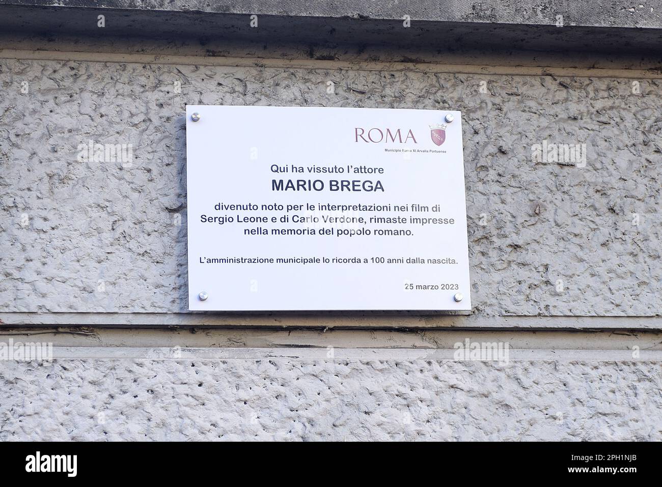 Rome, Italy. 25th Mar, 2023. Plaque in honor of the actor Mario Brega ...