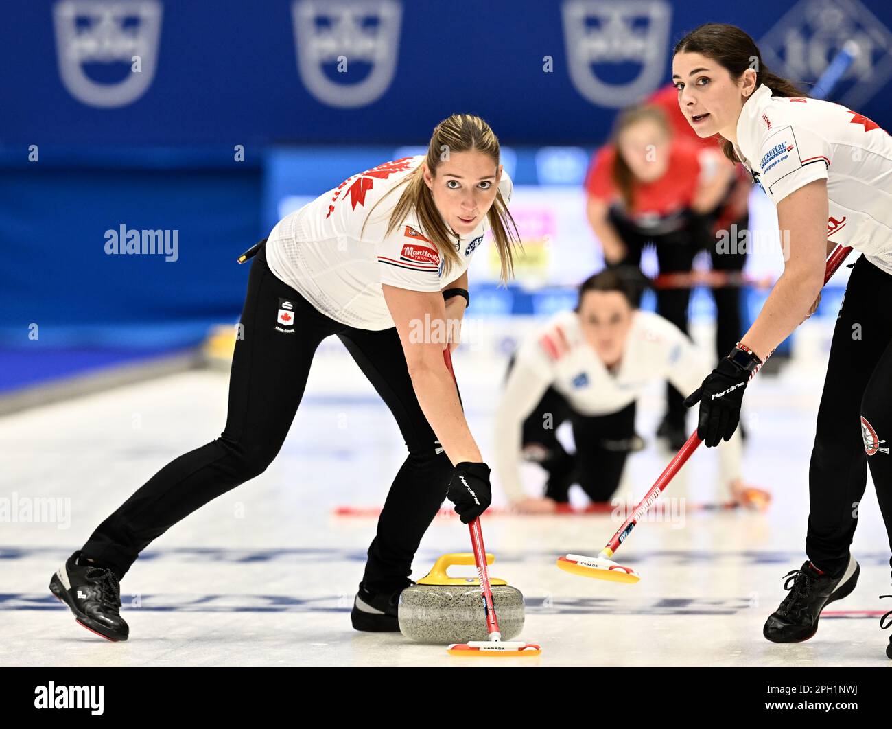 Briane Harris and Shannon Birchard, Canada, in action during the match ...