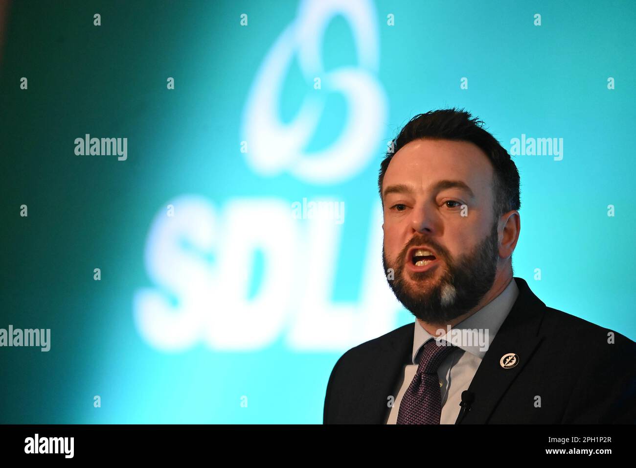 SDLP leader Colum Eastwood speaking during the Social Democrat and ...
