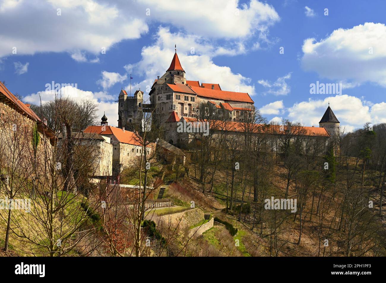 Historical architecture. Beautiful old castle Pernstejn in the village ...