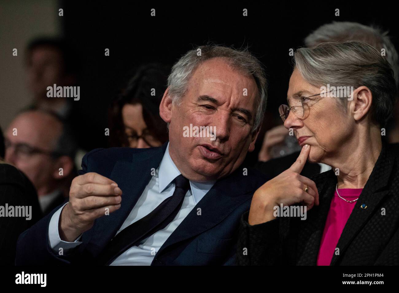 Paris, France. 25th Mar, 2023. Francois Bayrou and Elisabeth Borne ...