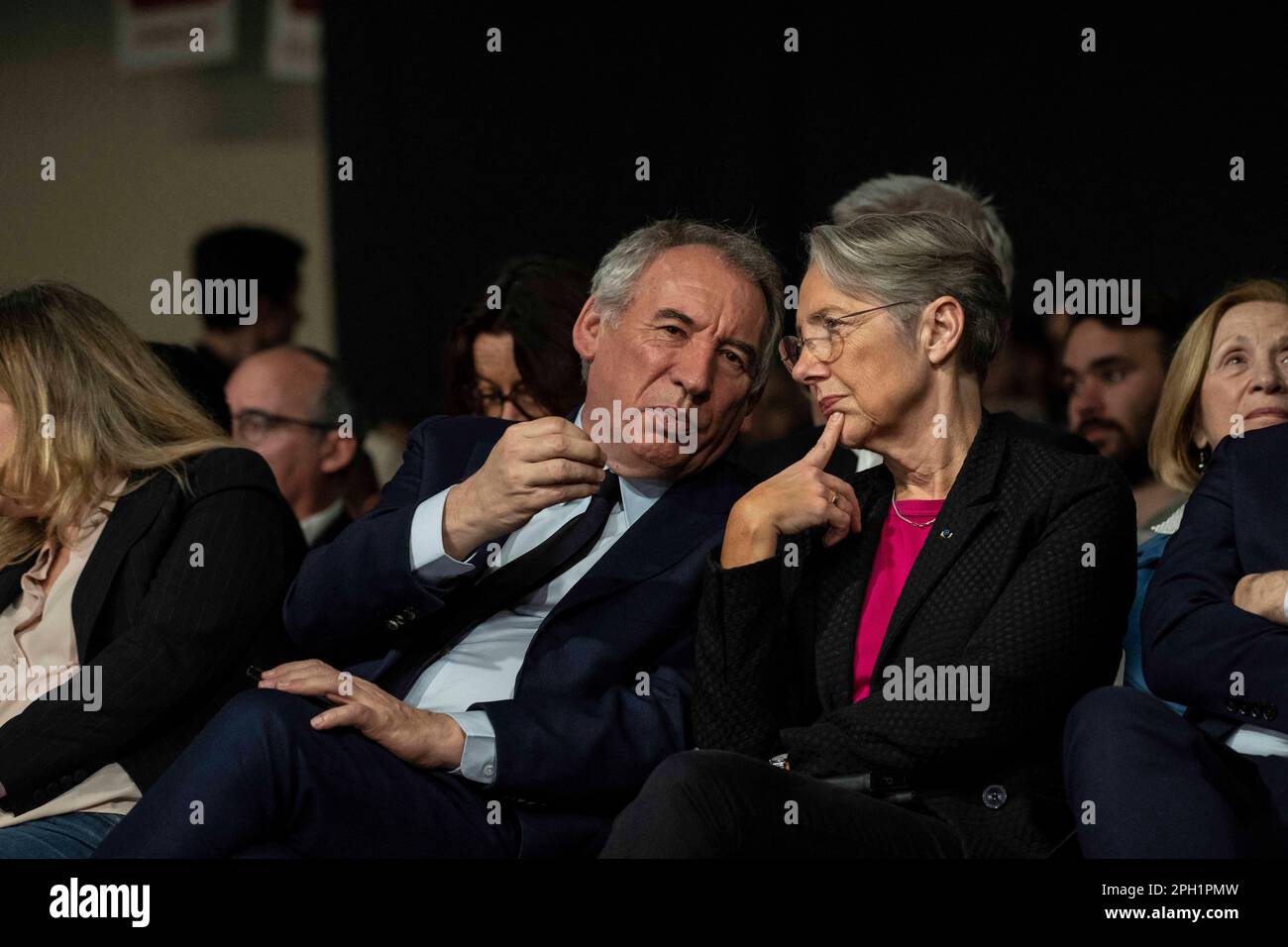 Paris, France. 25th Mar, 2023. Francois Bayrou and Elisabeth Borne ...