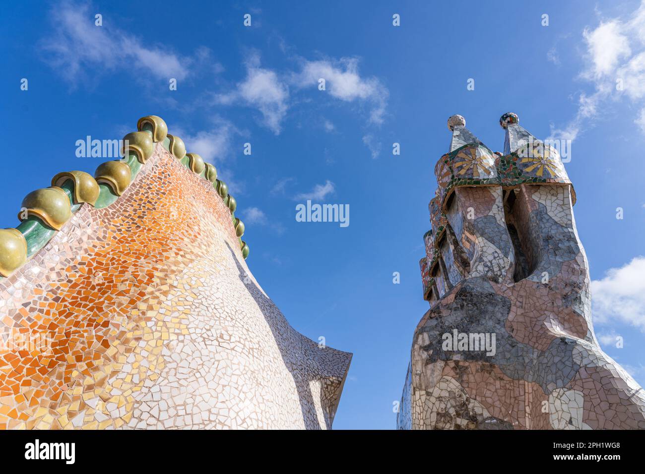 Detail of the roof decoration on Casa Batlo by architect Antoni Gaudi ...