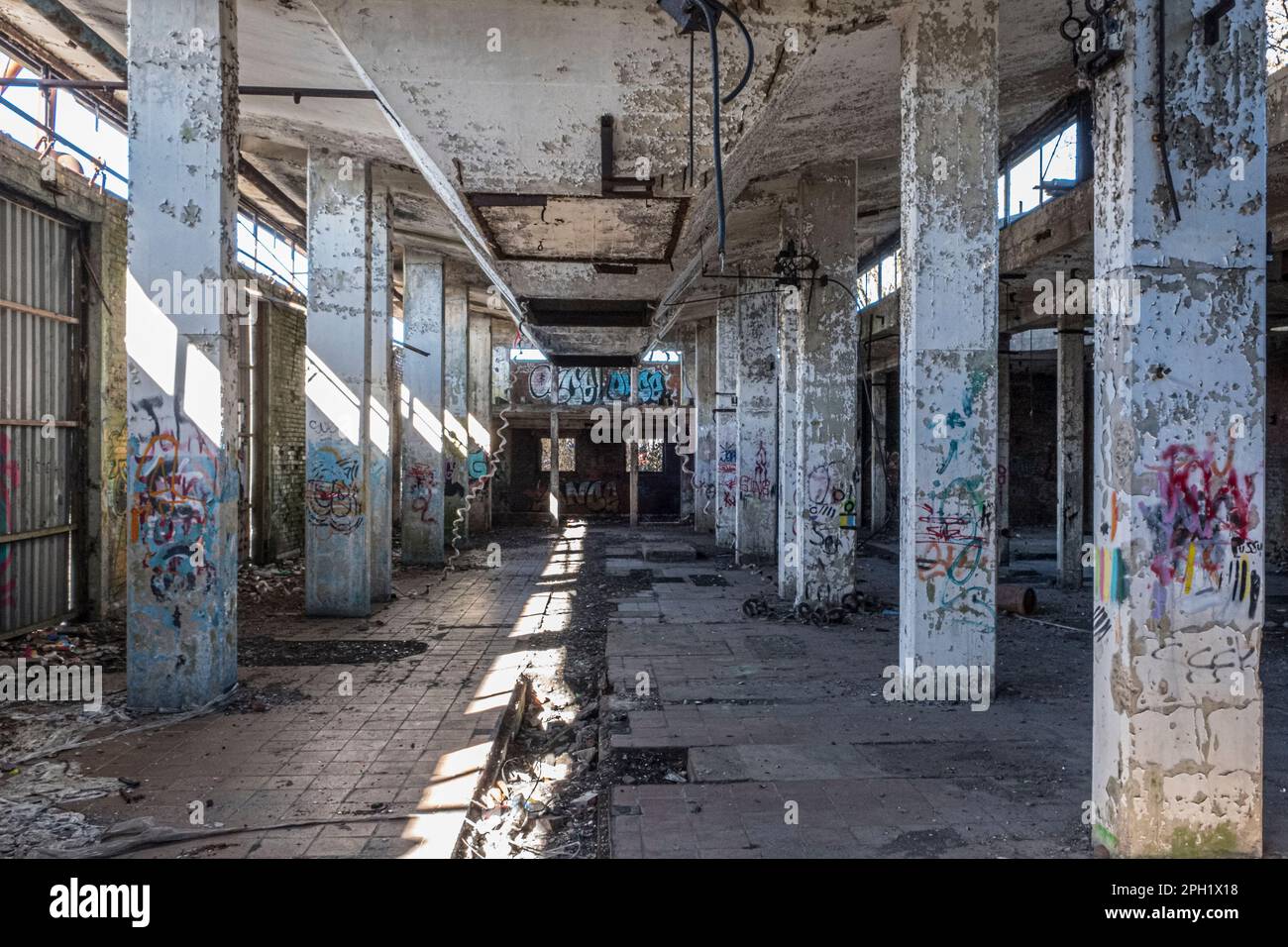 Inside the derelict boiler house in Brynmawr, Wales, the ruins of the ...