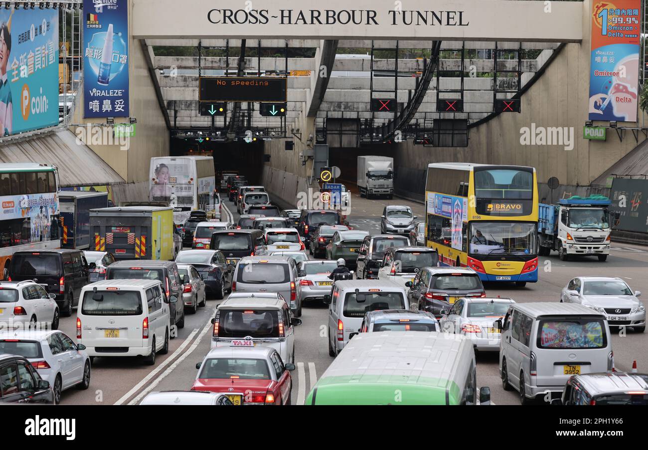 Traffic congestion at the Kowloon side entrance of the Cross Harbour ...