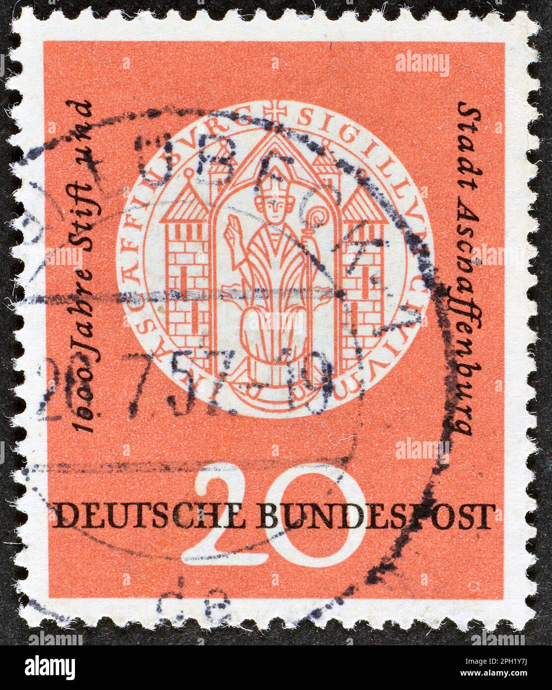 Cancelled postage stamp printed by Germany, that shows Town seal of ...