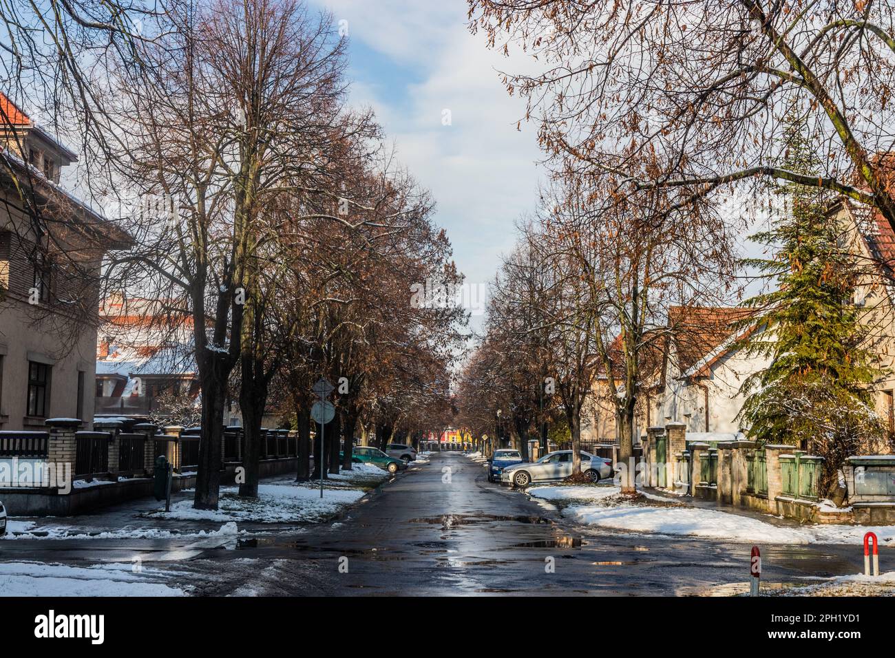 Winter view of Pivovarska street in Lysa nad Labem, Czech Republic ...
