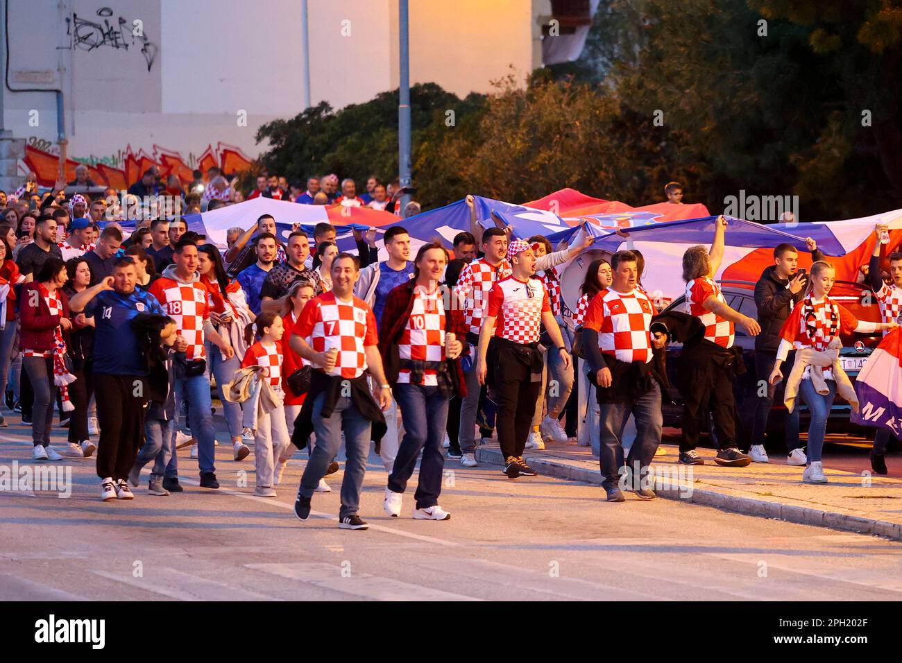 SPLIT, CROATIA - MARCH 25: Fans of Croatia before the start of the UEFA ...