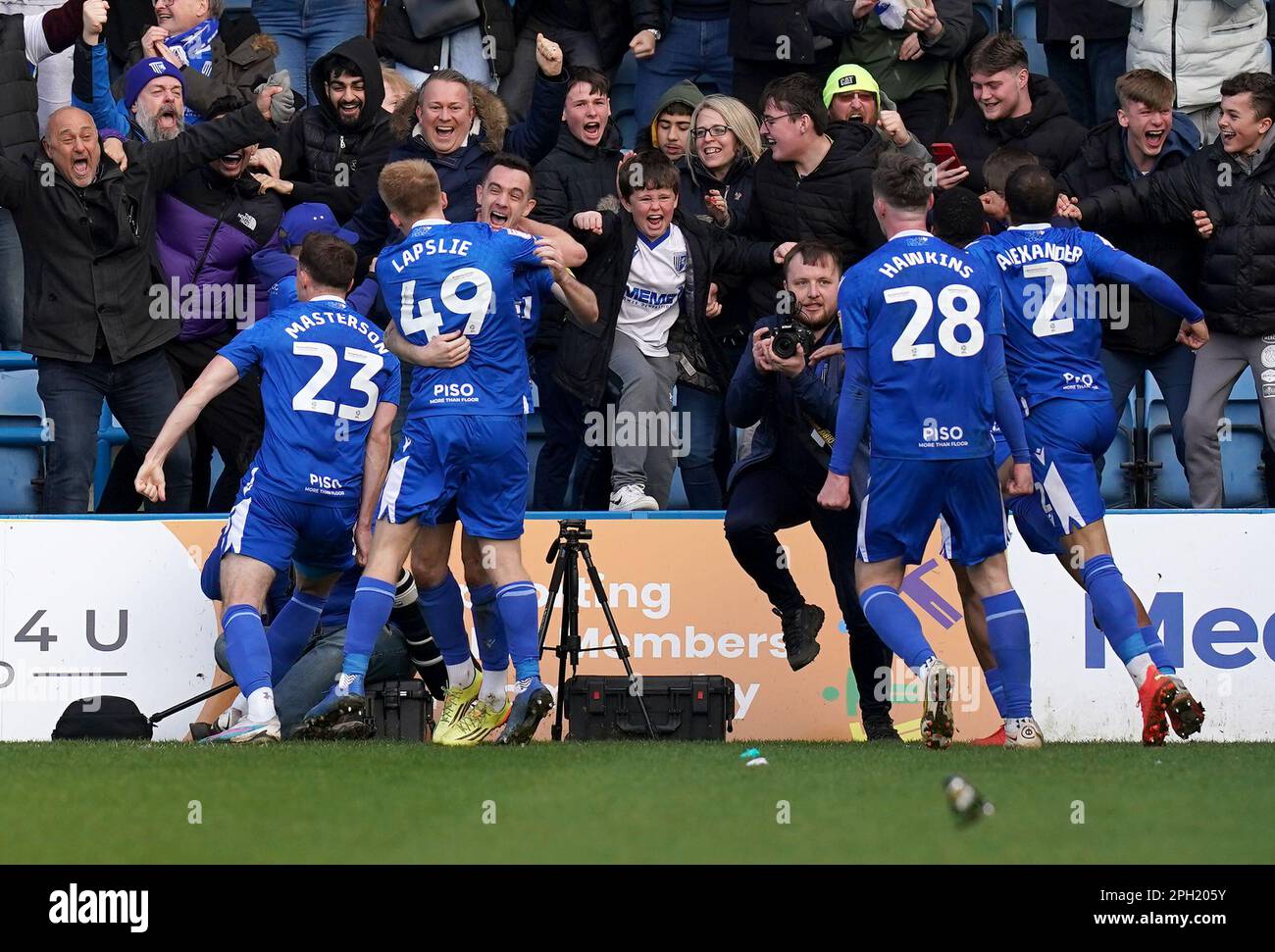 Gillingham players celebrate the goal Shaun Williams (facing) during ...