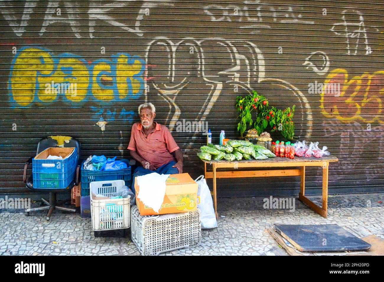 Rio de Janeiro, Brazil - January 3, 2023: Senior Brazilian man selling ...