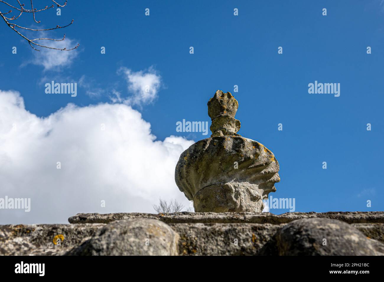 Flaming urn detail from the top of an 18th century sarcophagus in the ...