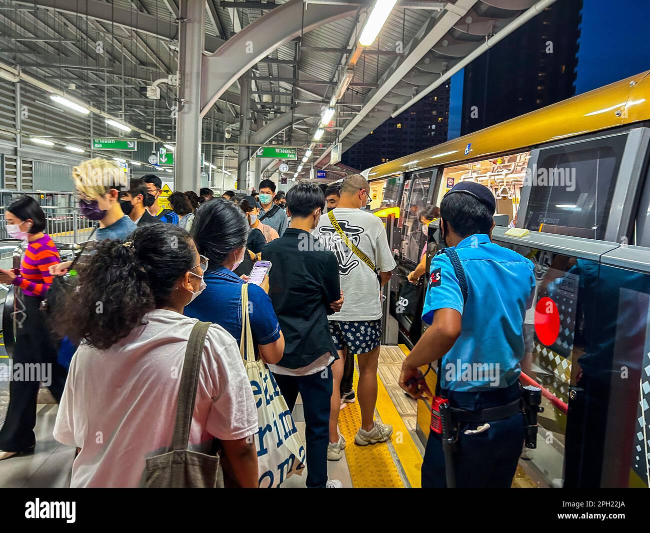 Bangkok, Thailand, Crowd People, Passengers, inside Sky Train, Elevated ...
