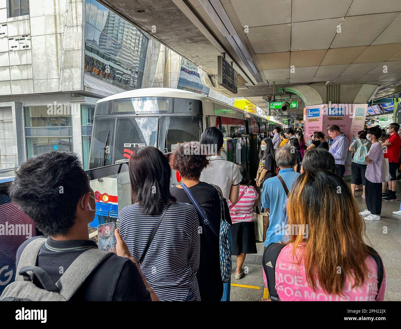 Bangkok, Thailand, Crowd Passengers, on Platform, Boarding Sky Train ...