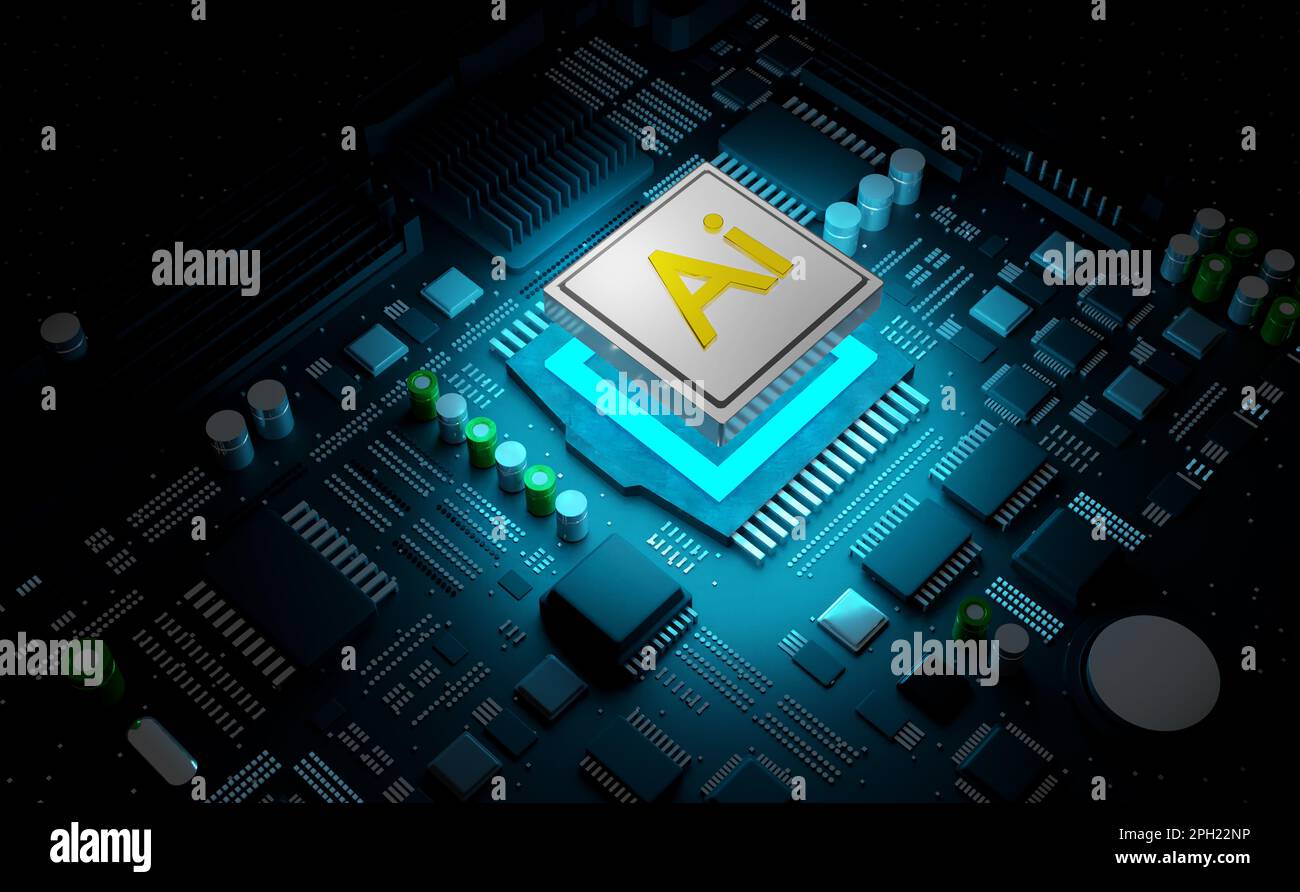 Artificial Intelligence Ai Technology Processor with Blue Glow - 3D ...