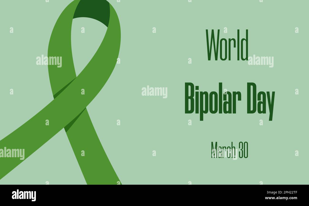 World bipolar day concept. Green awareness ribbon and text for social ...