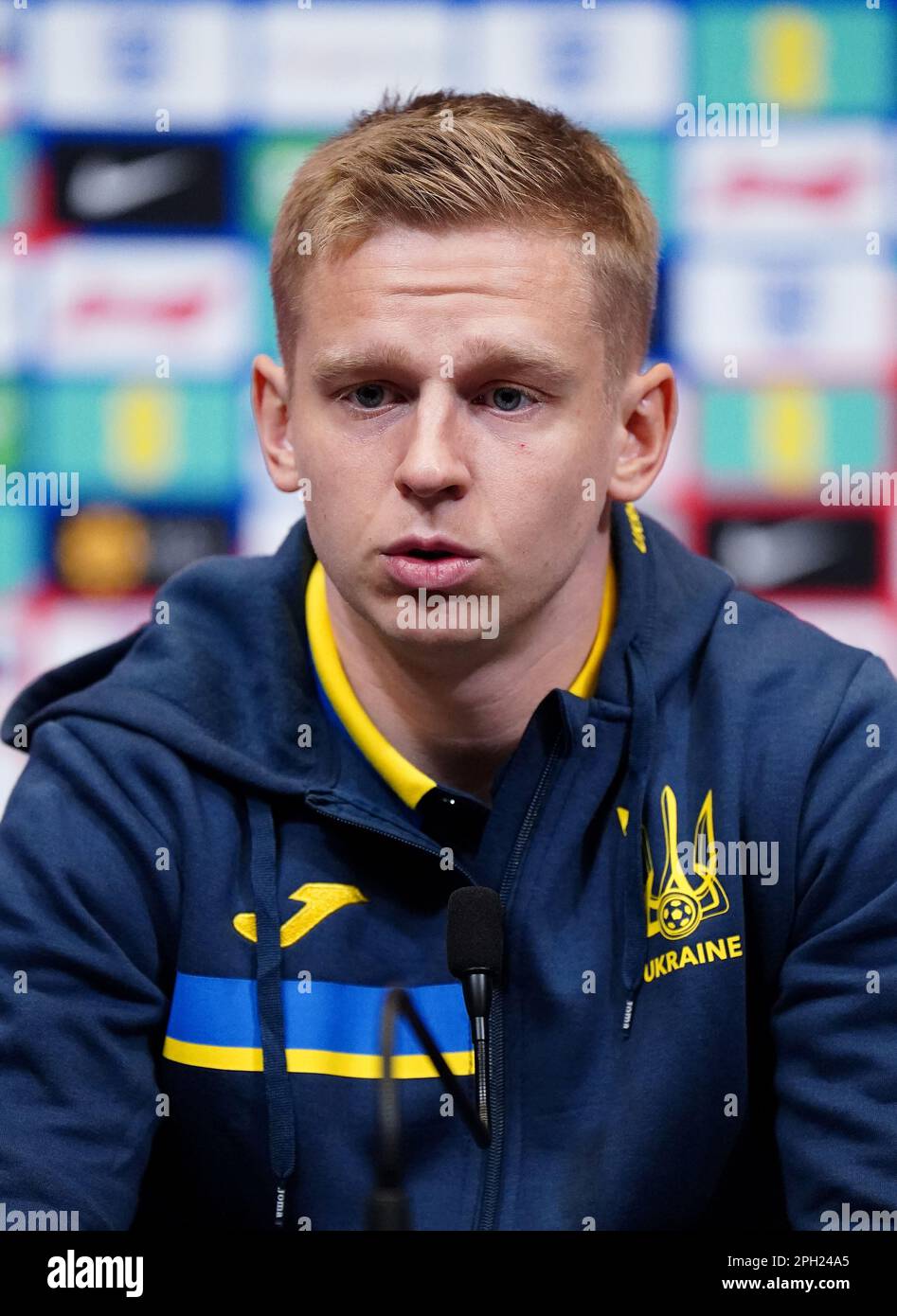 Ukraines Oleksandr Zinchenko During A Press Conference At Wembley