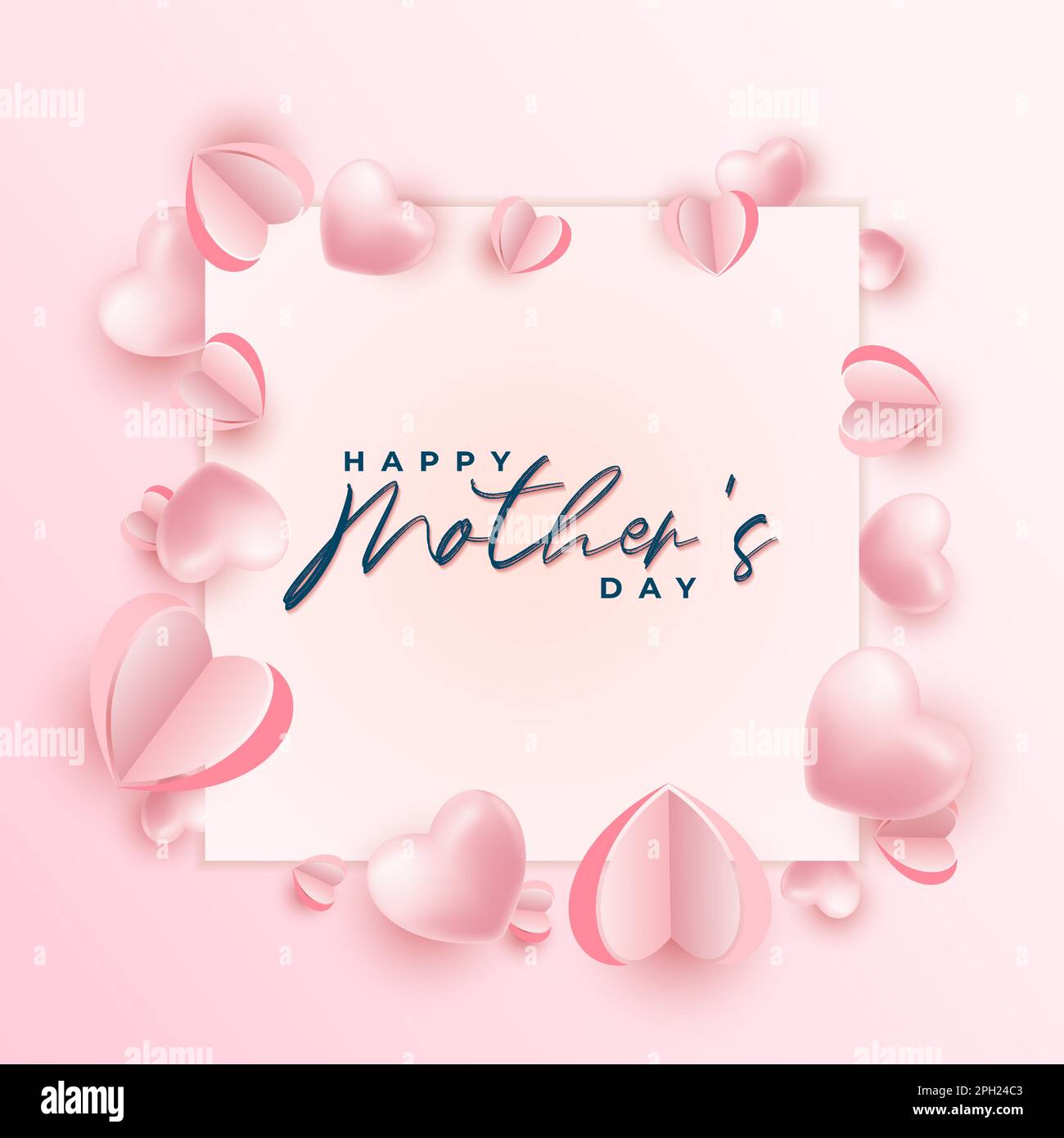 Happy mothers day postcard background design with pink paper heart ...