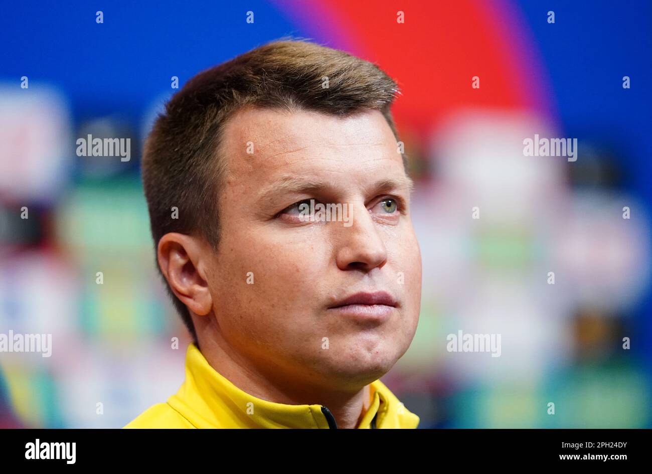 Ukraine manager Ruslan Rotan during a press conference at Wembley ...