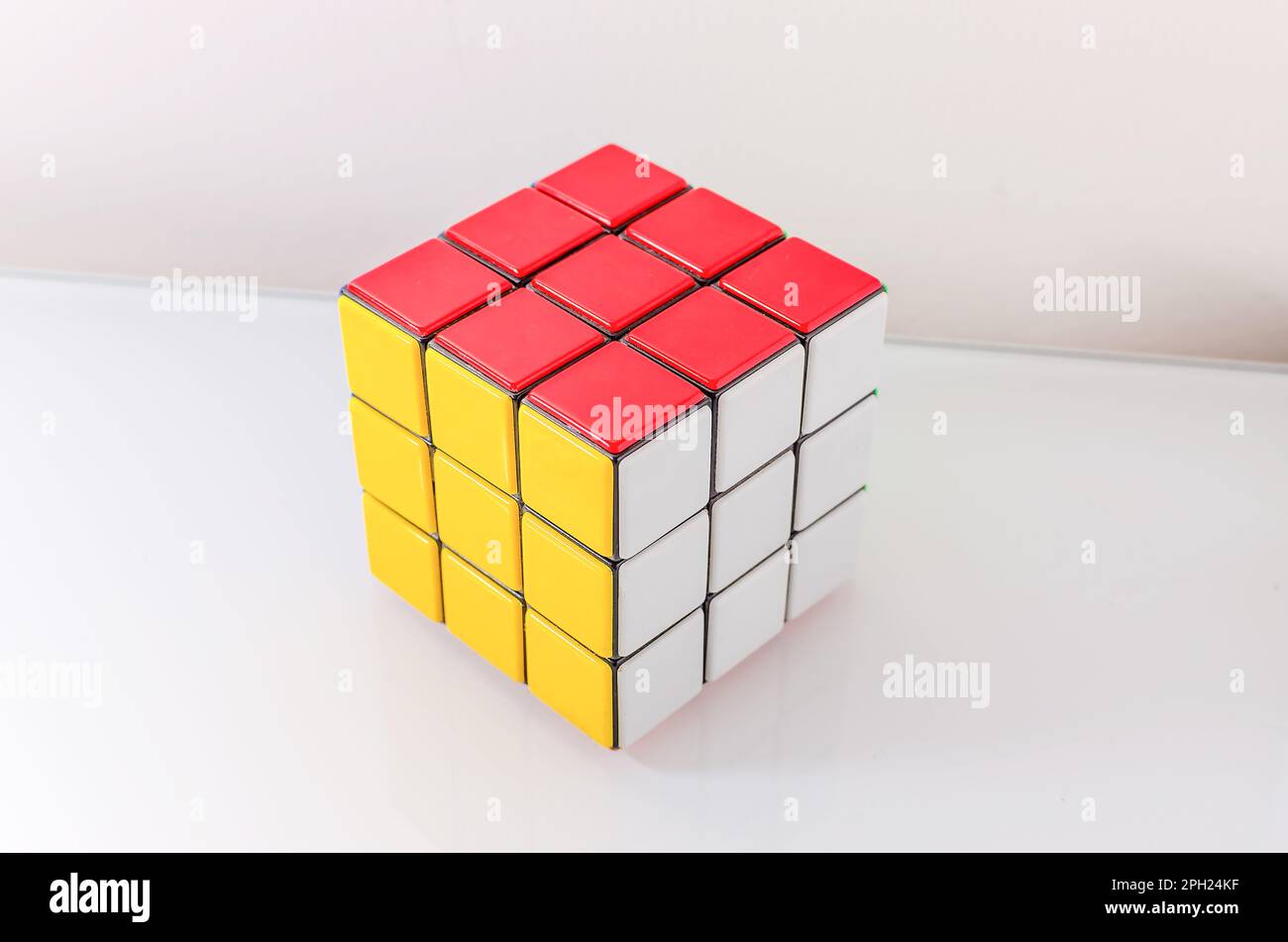 ROME - CIRCA FEBRUARY 2013: Example of successfully solved Rubik's cube, circa February 2013 in ...
