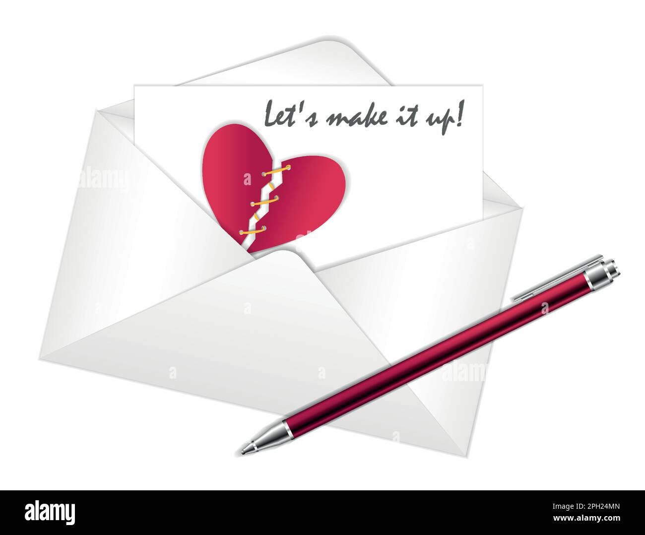 Red broken heart in an envelope with a letter. The inscription Lets ...