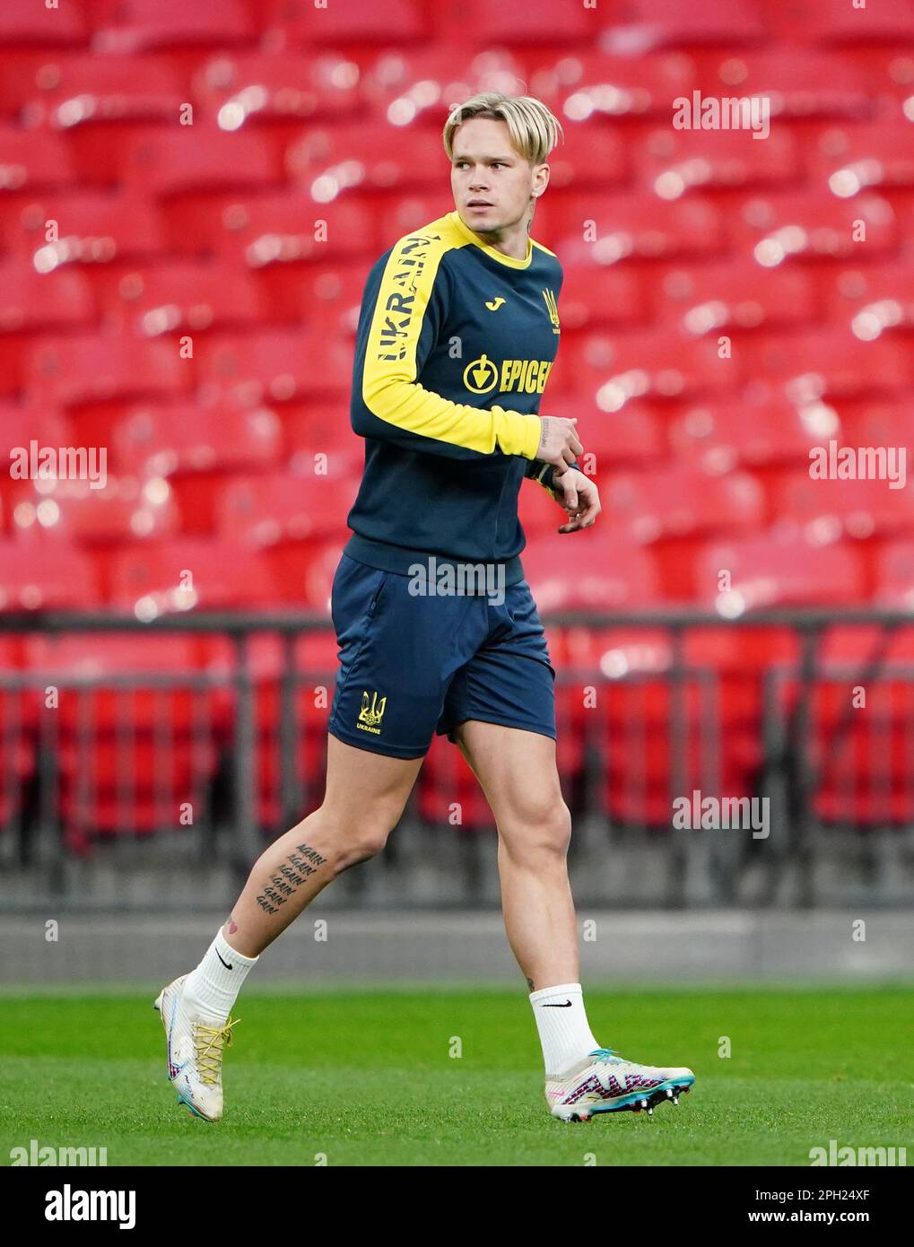 Ukraine's Mykhailo Mudryk during a training session at Wembley Stadium ...