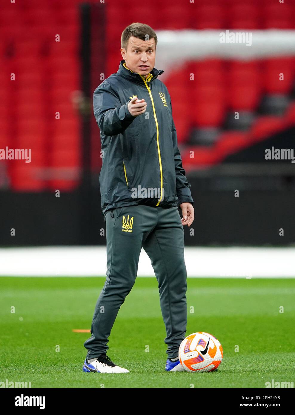 Ukraine manager Ruslan Rotan during a training session at Wembley ...