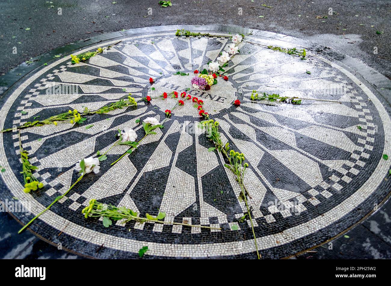 NEW YORK CITY - MAY 25: The caption "Imagine" in Strawberry Fields ...