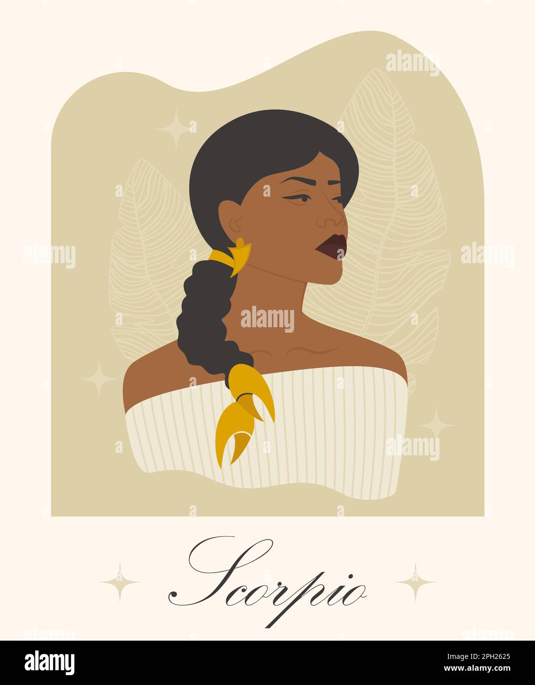 Scorpio zodiac sign black woman cartoon vector illustration. Young lady ...
