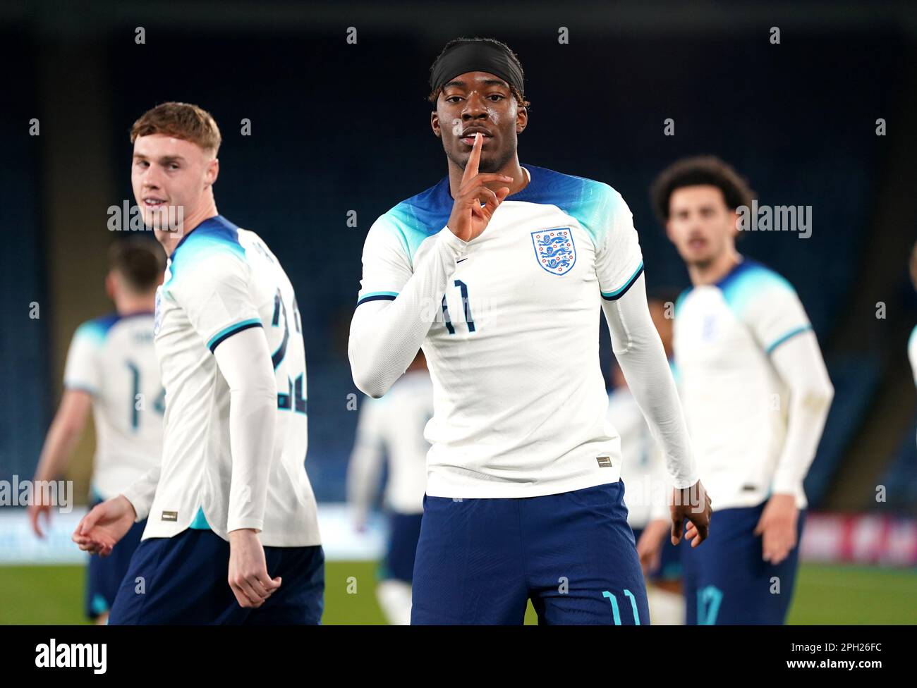 England's Noni Madueke celebrates scoring their side's second goal of ...