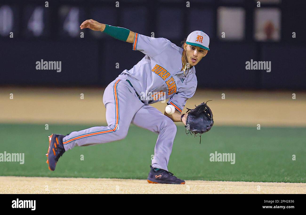 March 24, 2023: University of Miami junior Dominic Pitelli (19) catches ...