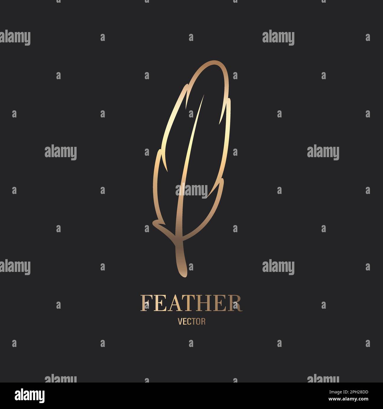 Vector Fluffy Golden Color Feather Logo Icon, Silhouette Feather ...