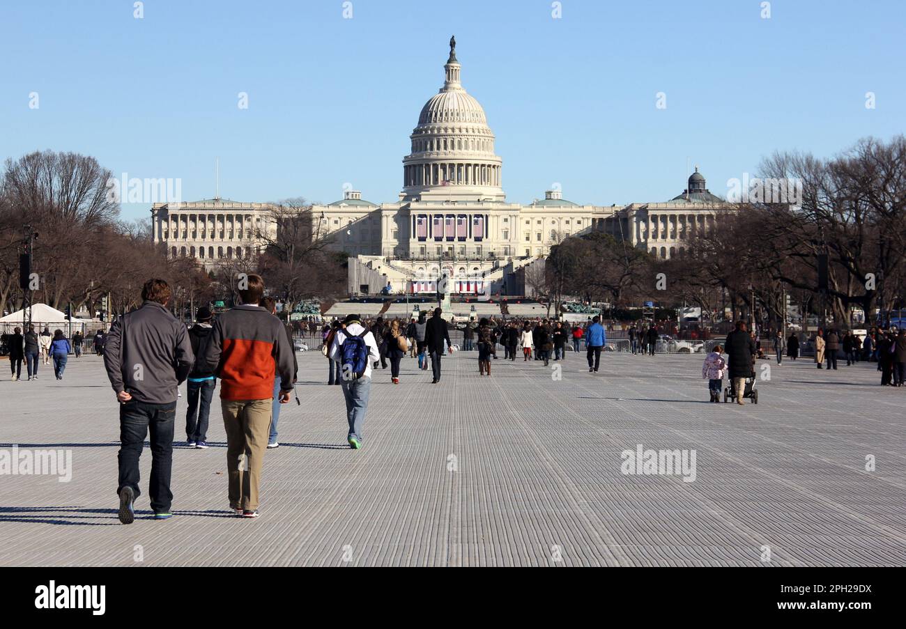 National Mall and the Capitol building in preparation for the President ...