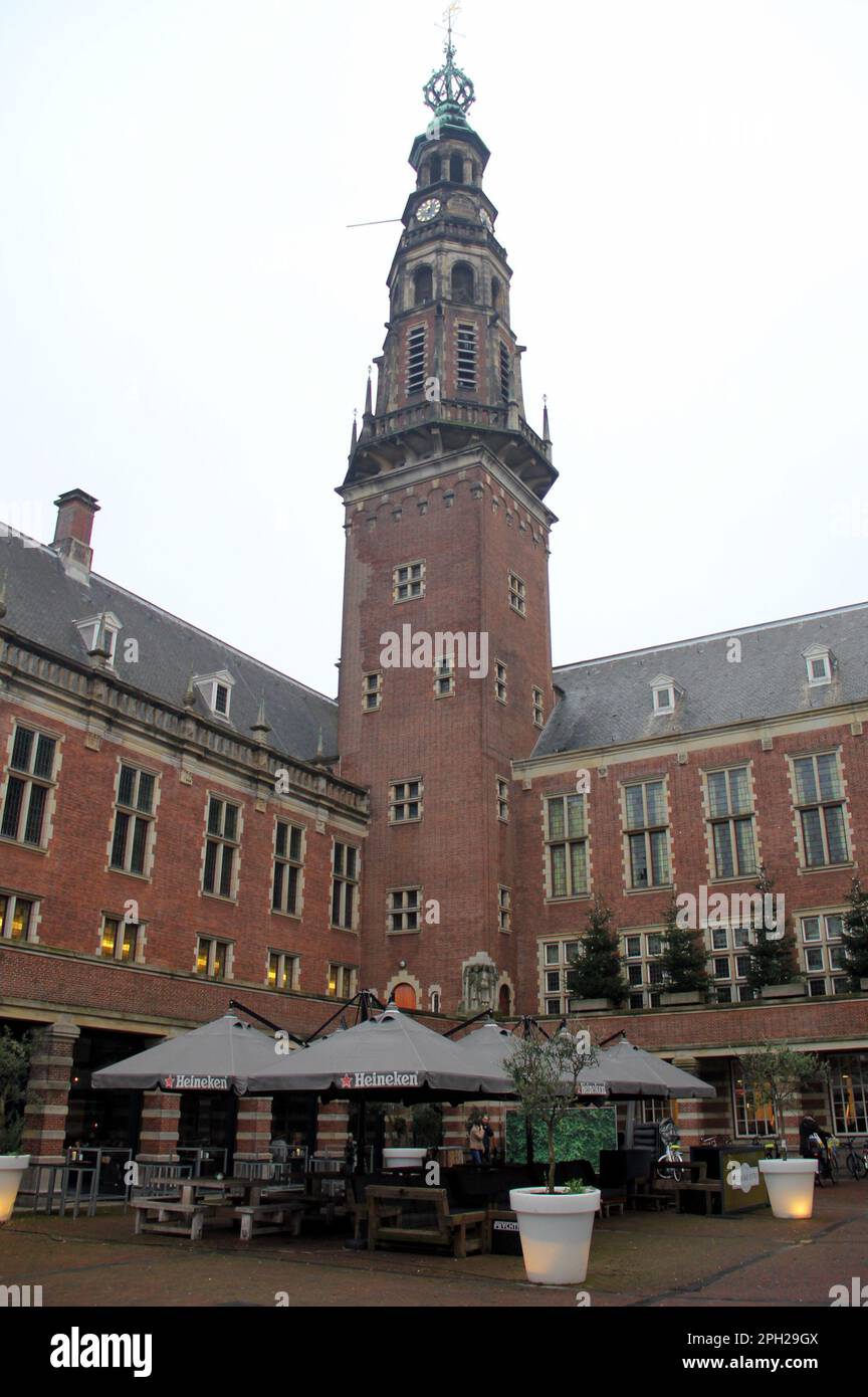 Town Hall clock tower, view from the courtyard on gloomy winter day ...